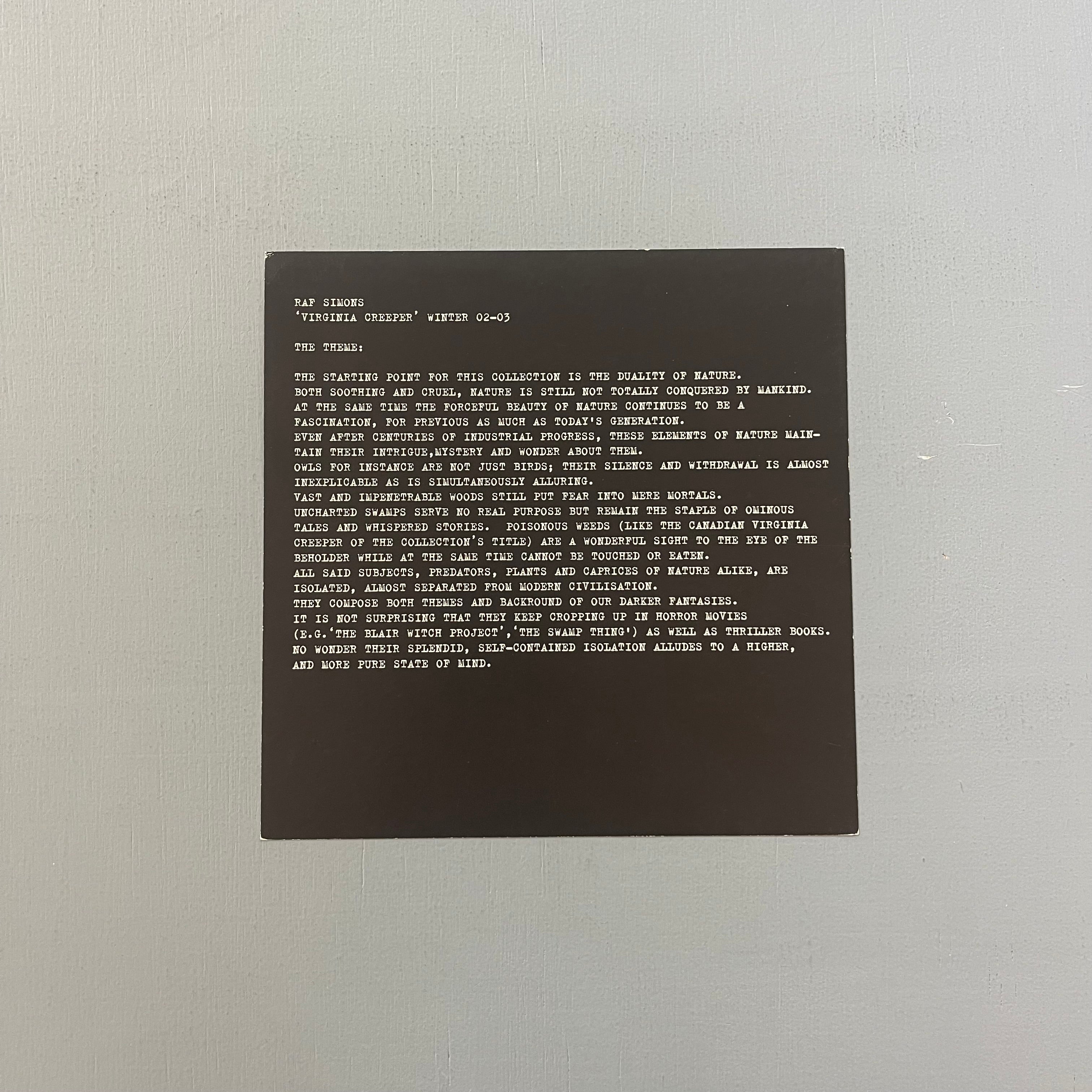 Raf Simons - Virginia Creeper lookbook - Autumns/Winter 2002-2003 ...