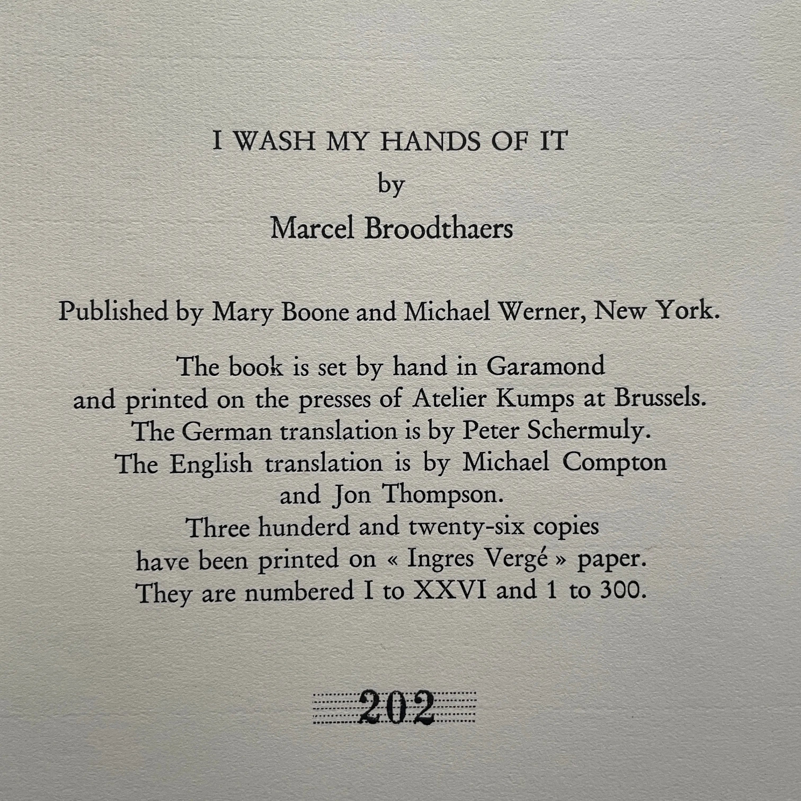 Marcel Broodthaers - I wash my hands of it - Mary Boone/Michael Werner ...